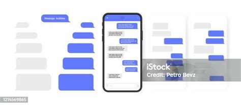 소셜 미디어 디자인 개념입니다 회전 목마 스타일의 메신저 채팅 화면과 스마트 폰 대화를 작성하기위한 Sms 템플릿 거품 현대 벡터 일러스트 플랫 스타일 3차원 형태에 대한