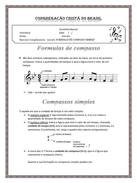 Exercicio 05 Formulas De Compasso E Compassos Simples Respostas Pdf
