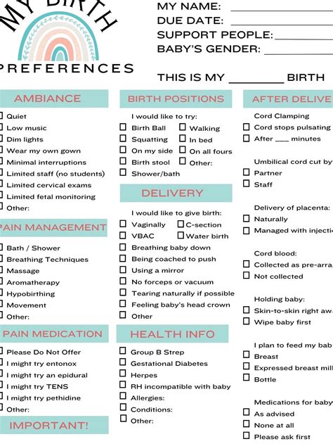 My Birth Preferences Birth Plan Template For Being Prepared Etsy