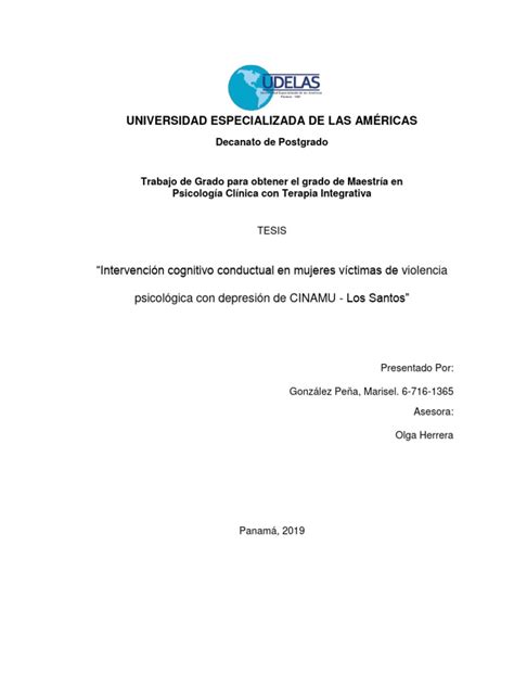 Intervención Cognitivo Conductual En Mujeres Víctimas De Violencia