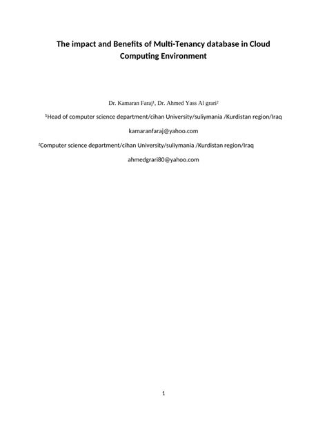 Pdf The Impact And Benefits Of Multi Tenancy Database In Cloud Computing Environment