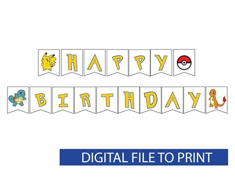 Pokemon Feliz Cumpleaños Banner Descarga Instantánea Pikachu Etsy