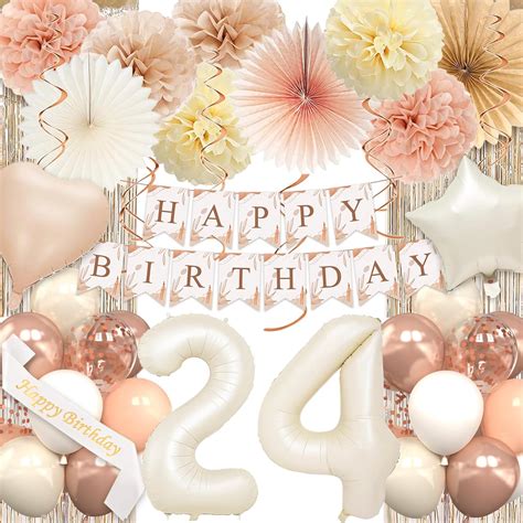 24th Beige Birthday Decorations For Women White Sand Happy