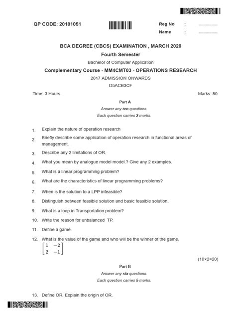 Bca Operations Research Exam Paper Pdf Linear Programming Applied