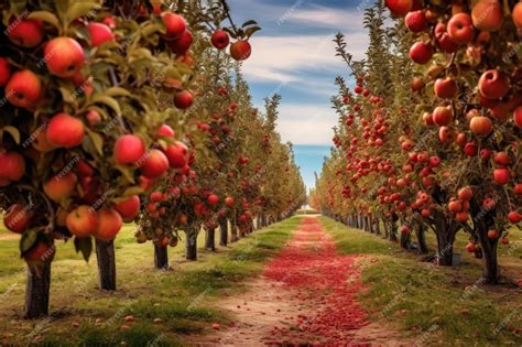 Premium Ai Image Apple Orchard Rows With Autumn Colors In Background