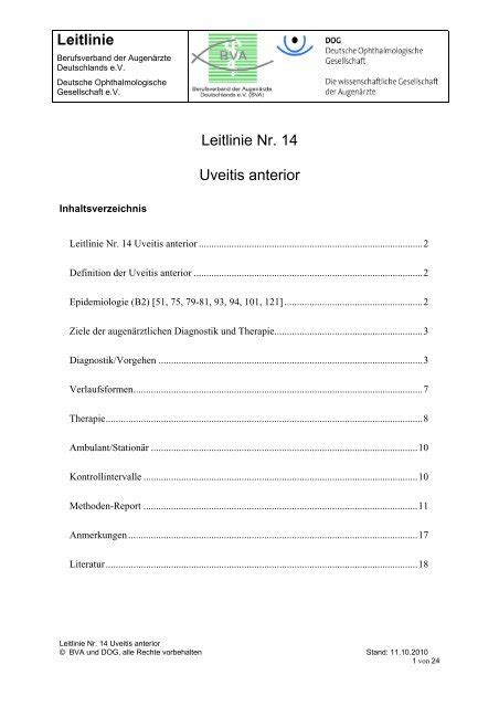 Leitlinie Leitlinie Nr 14 Uveitis Anterior Dog