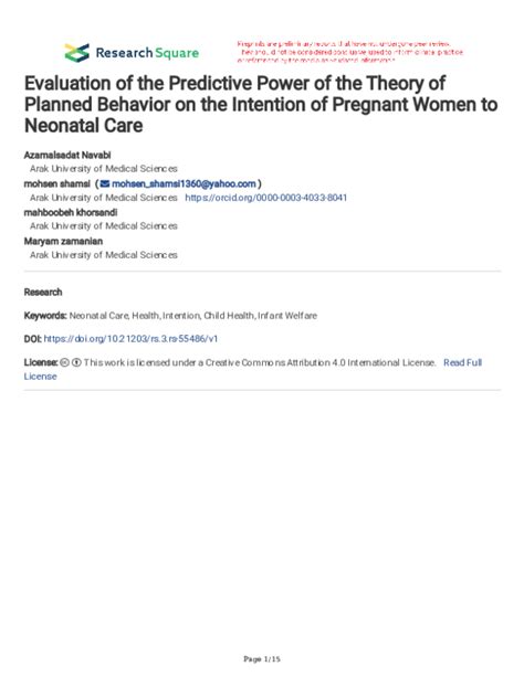 Pdf Evaluation Of The Predictive Power Of The Theory Of Planned Behavior On The Intention Of