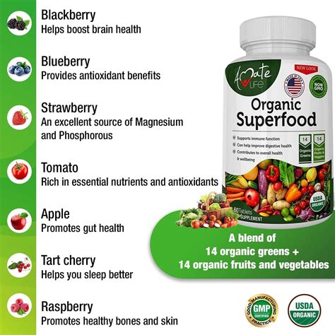 Organic Superfood Greens Fruits Veggies Complex 120 Count Pack