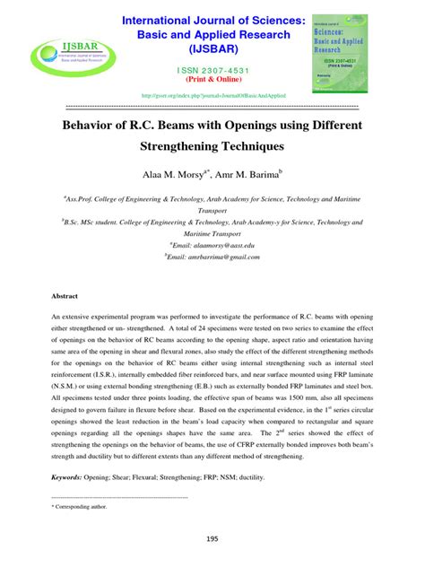 Behavior Of R C Beams With Openings Using Different Strengthening Techniques Pdf Beam