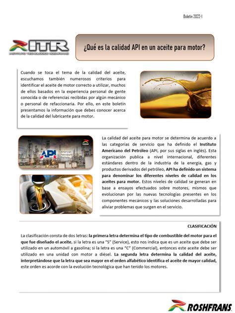 Calidad Api En Aceites Para Motores Pdf Lubricante Motores