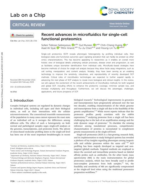 Pdf Recent Advances In Microfluidics For Single Cell Functional Proteomics