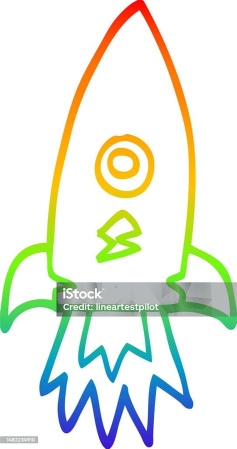 Dessin Au Trait Dégradé Arcenciel Dune Fusée Spatiale De Dessin Animé Vecteurs Libres De Droits