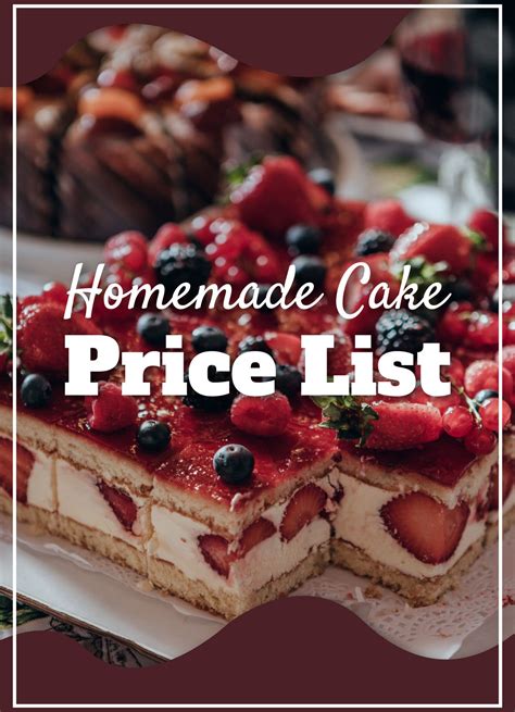 Homemade Cake Price List Free Google Docs Template Cake Pricing Homemade Cakes Bakery Menu