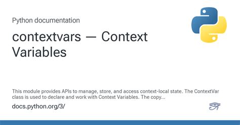 Contextvars — Context Variables — Python 3160a0 Documentation