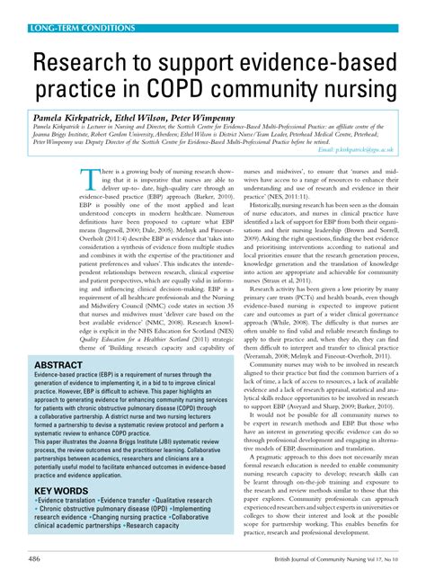 Pdf Research To Support Evidence Based Practice In Copd Community Nursing