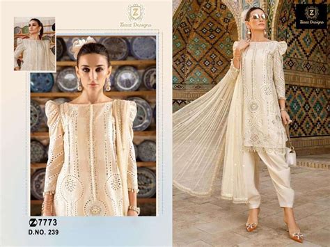 Ziaaz Designs Code No 239 Cambric Cotton Embroidered Sequence Moti