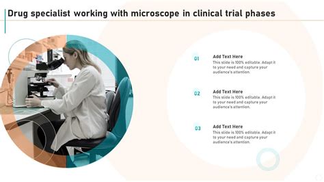 New Drug Development Process Drug Specialist Working With Microscope In