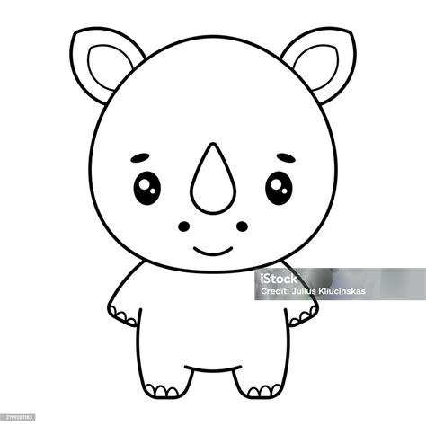 귀여운 귀여운 코뿔소 벡터 그림입니다 사랑스러운 만화 코뿔소는 색칠 공부 책과 어린이 활동을위한 윤곽선입니다 귀 부분에 대한 스톡 벡터 아트 및 기타 이미지 Istock