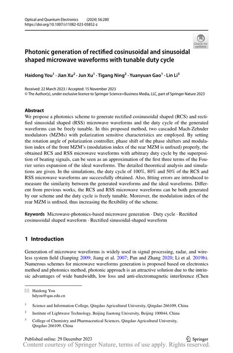 Photonic Generation Of Rectified Cosinusoidal And Sinusoidal Shaped