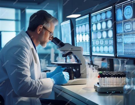 Male Pathologist Reviewing Biological Tissues Premium Ai Generated Image