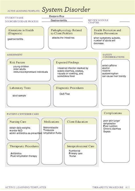 Gastrointeritis Peds Gastroenteritis Active Learning Template Ati