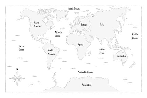 Mapa En Blanco De Los Continentes Y Océanos Del Mundo