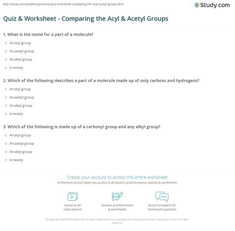 Quiz And Worksheet Comparing The Acyl And Acetyl Groups