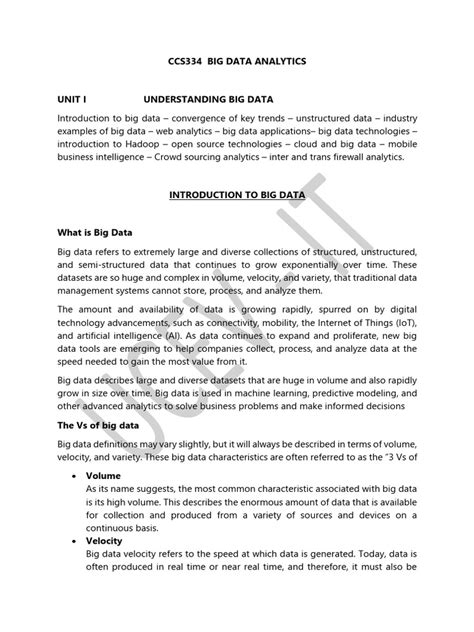 Big Data Analytics Ccs334 Notes Unit 1 Understanding Big Data