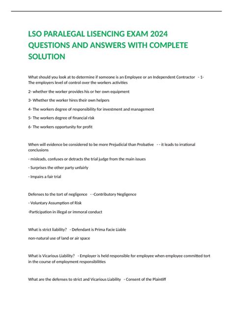Lso Paralegal Lisencing Exam 2024 Questions And Answers With Complete
