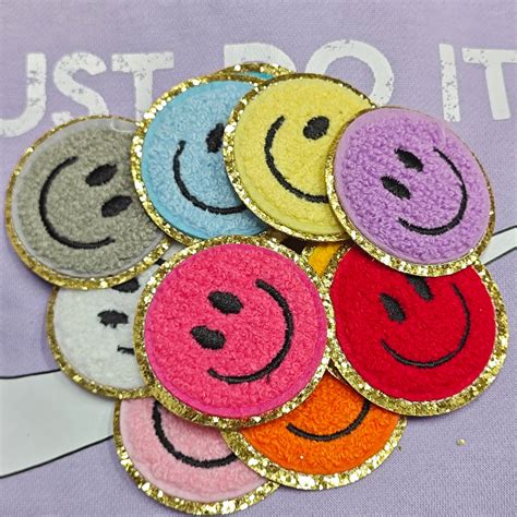Chenille Smile Patch Chenille Smiley Face Iron On Patch Glitter Happy Face Accessories Preppy