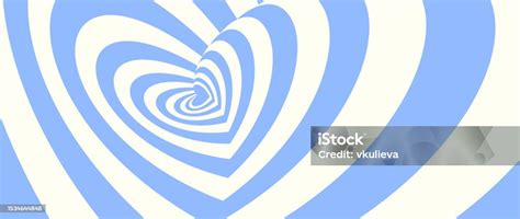 추상적인 최면 터널 심장 배경 라이트 블루와 크림색 착시 패턴 포스터 배너 템플릿을 위한 트위스트 하트 모양의 Op 아트 디자인 벡터 수평 그림 벽지 1960 1969 년에