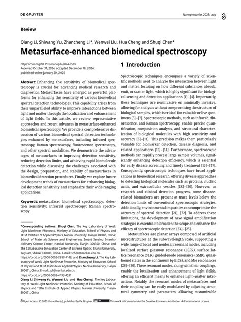 Pdf Metasurface Enhanced Biomedical Spectroscopy