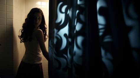 Premium Ai Image Girl Shadow Behind The Curtain Of Bathroom