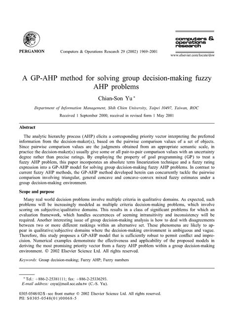 Agp Ahp Method For Solving Group Decision Making Fuzzy Ahp Problems