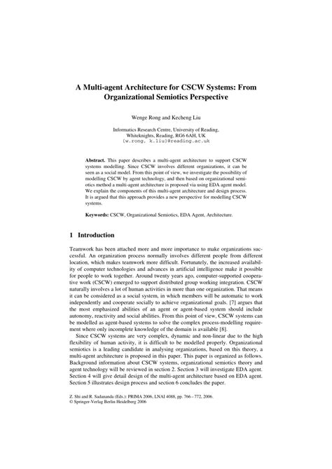 pdf a multi agent architecture for cscw systems from organizational