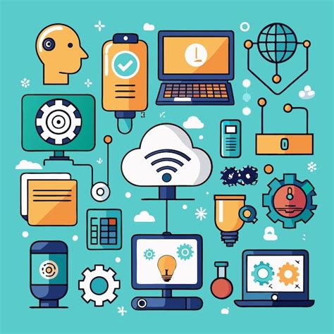 A Colorful Illustration Of A Cloud Computing Network With Various Technology Icons Including