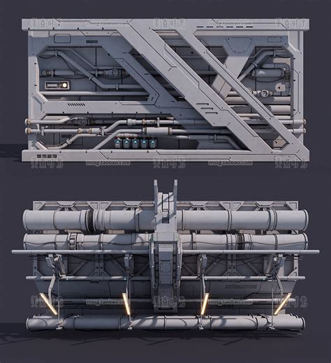 科幻空间建筑面板工业管道墙壁组件套件c4d模型3d立体素材fbx Obj Cg男孩