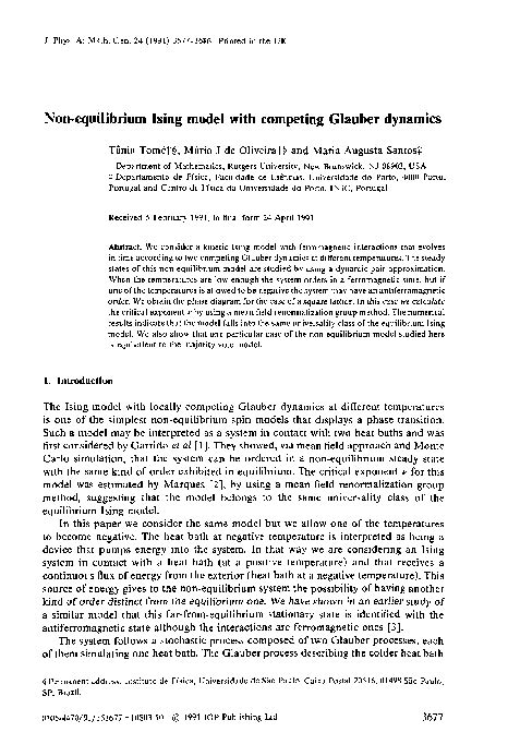 Pdf Non Equilibrium Ising Model With Competing Glauber Dynamics