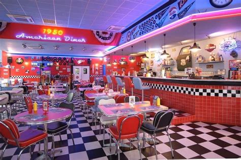 American Diner Interior With Checkered Tables And Chairs Retro