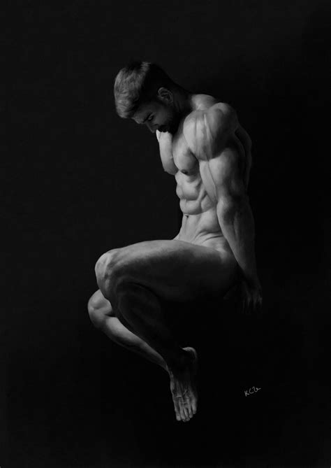 Artstation Monochrome Contemplation Nude Bearded Masculinity