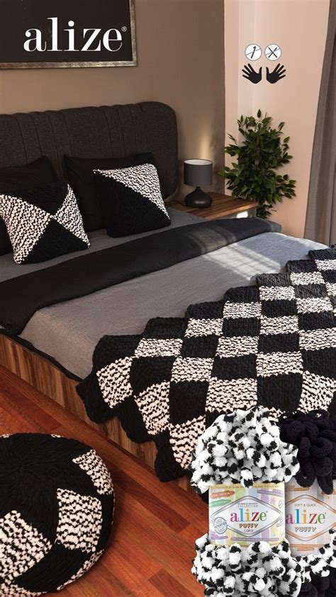 Alize Puffy Entrelac Blanket In 2025 Crochet Pillow Cover Puff