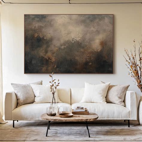 Large Neutral Abstract Canvas Brown Grey Texture Abstract Wall Art For
