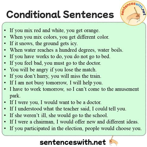 Conditional Sentences Examples 100 Conditional Example Sentences If