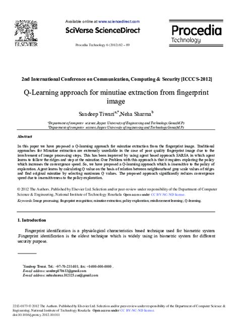 Pdf Q Learning Approach For Minutiae Extraction From Fingerprint Image