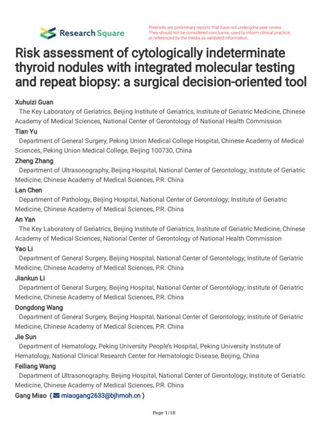 Pdf Risk Assessment Of Cytologically Indeterminate Thyroid Nodules With Integrated Molecular