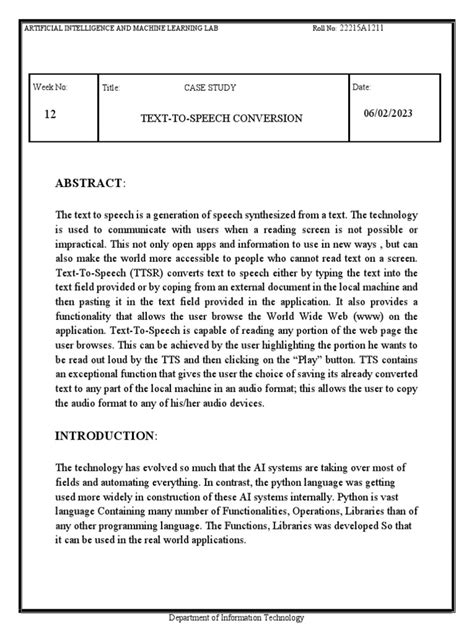 Text To Speech Conversion 22215a1211 Pdf Speech Synthesis Software Engineering