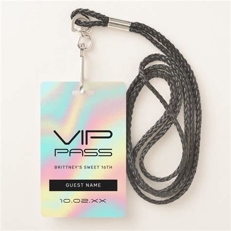 Holographic Pastel Sweet 16th Vip Pass Lanyard Badge Artofit