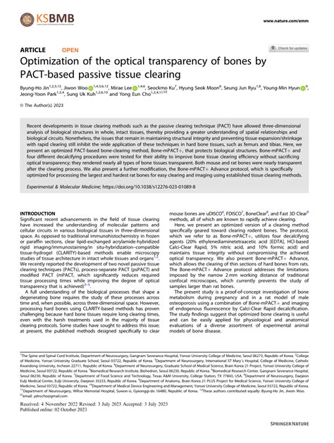 Pdf Optimization Of The Optical Transparency Of Bones By Pact Based