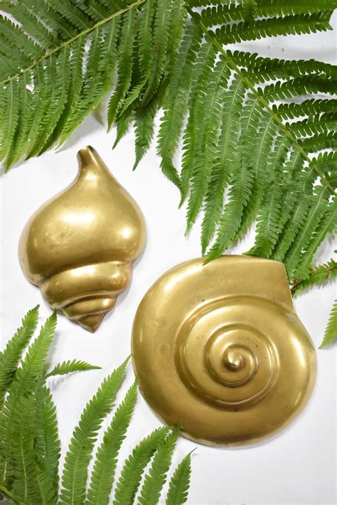 Vintage Set Of Two Brass Seashell Wall Decor Conch Shell Beach