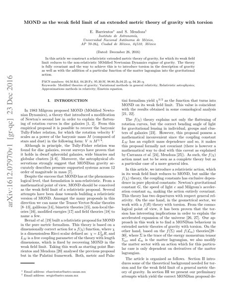 Pdf Mond As The Weak Field Limit Of An Extended Metric Theory Of